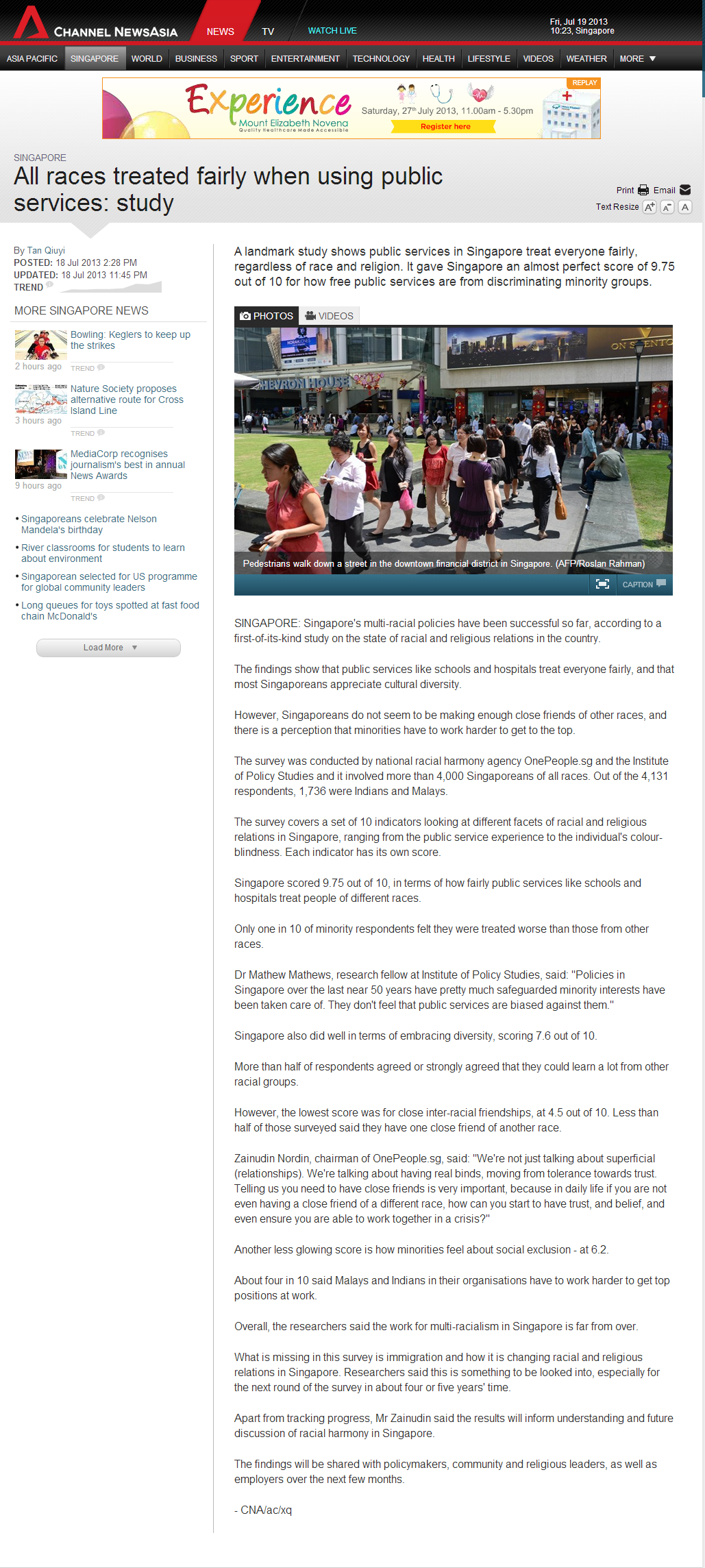 ALL RACES TREATED FAIRLY WHEN USING PUBLIC SERVICES: STUDY – OnePeople.sg