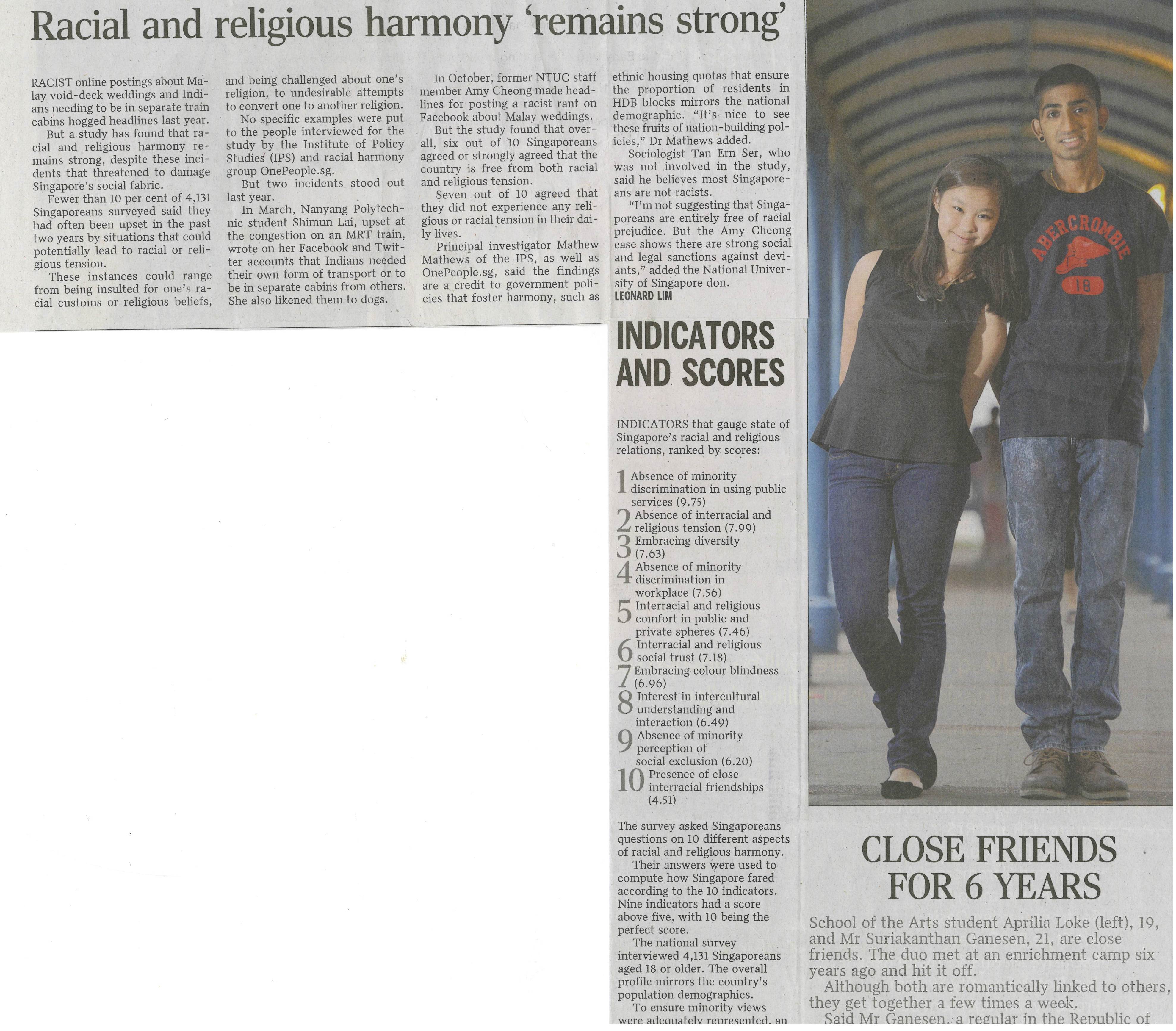 RACIAL AND RELIGIOUS HARMONY ‘REMAINS STRONG’ – OnePeople.sg